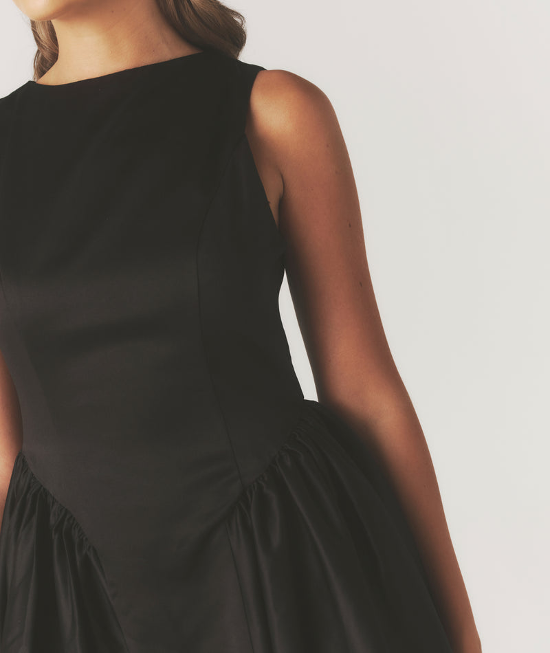Drop Waist Midi Dress with Volume Skirt - Black – Six Stories