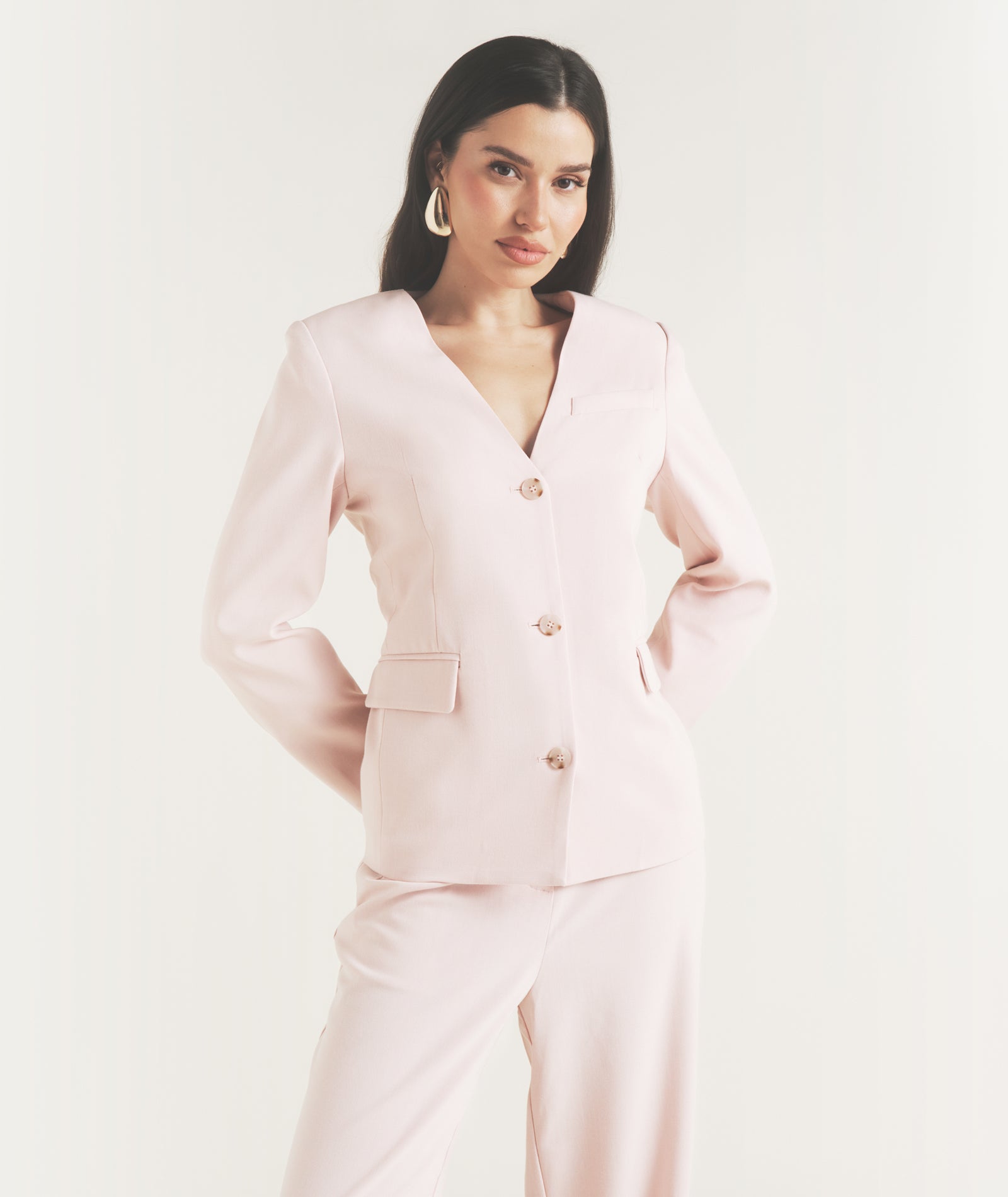Collarless Tailored Jacket - Pink – Six Stories
