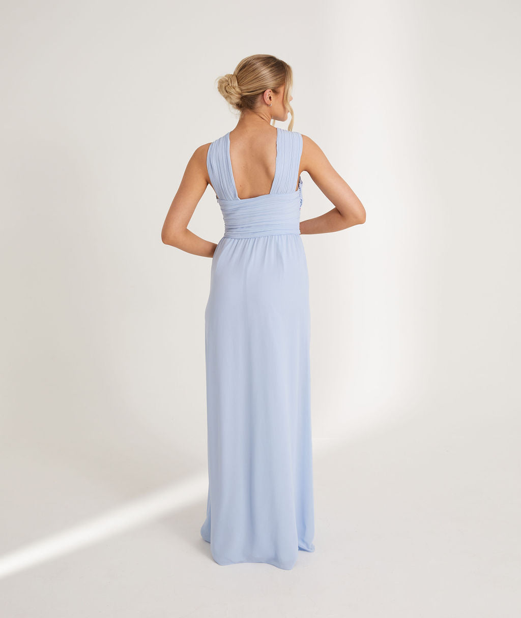 Cross Neck Chiffon Bridesmaid Dress - Cornflower Blue – Six Stories