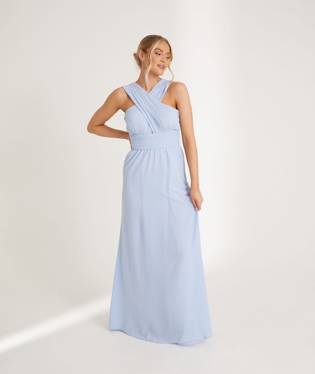 Cross Neck Chiffon Bridesmaid Dress - Cornflower Blue – Six Stories