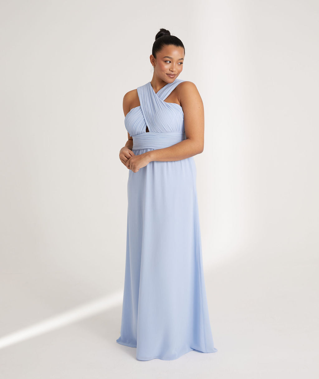Cross Neck Chiffon Bridesmaid Dress - Cornflower Blue – Six Stories