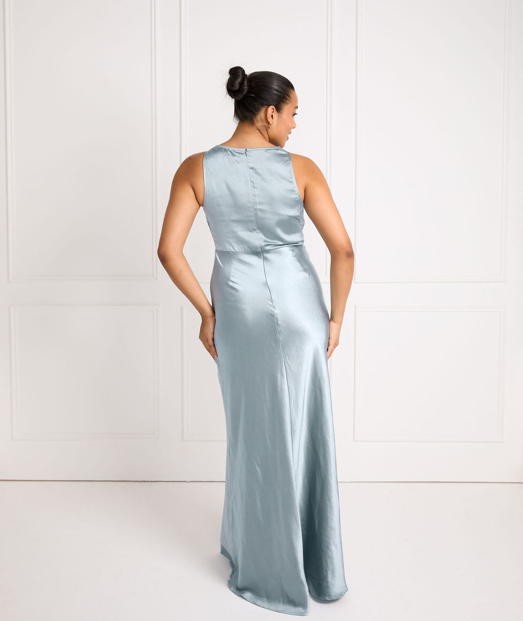 Cowl Front Satin Bridesmaid Dress - Dusty Blue – Six Stories