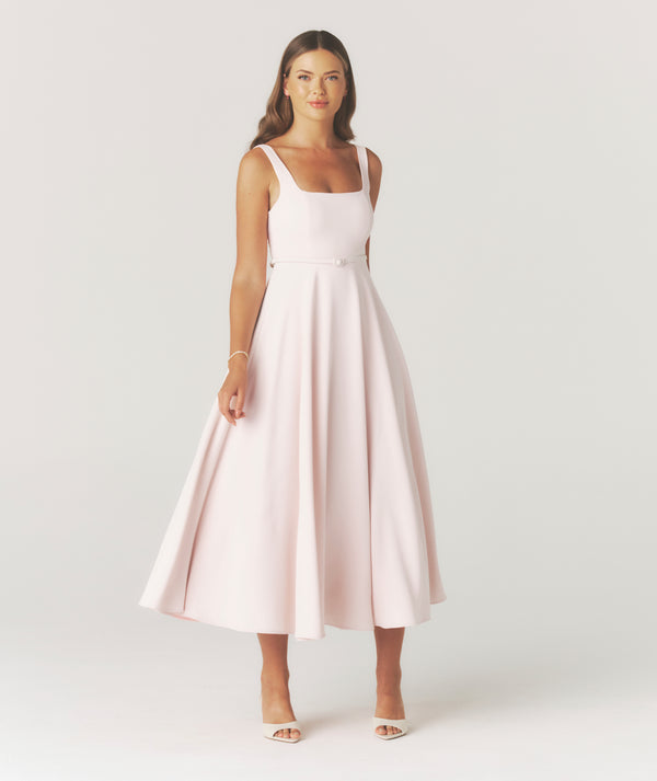 Square Neck Belted Midi Dress - Pale Pink – Six Stories