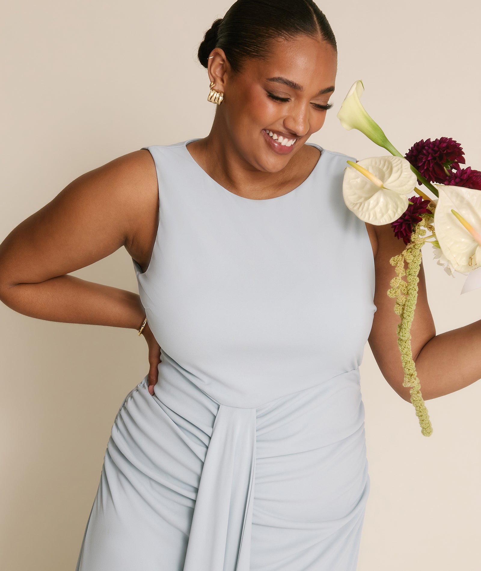Drape Detail Stretch Sculpt Bridesmaid - Pale Blue – Six Stories