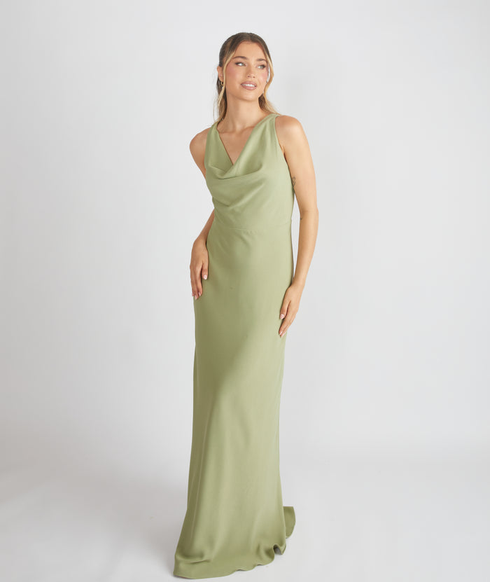 Cowl Front Crepe Bridesmaid Dress - Sage – Six Stories
