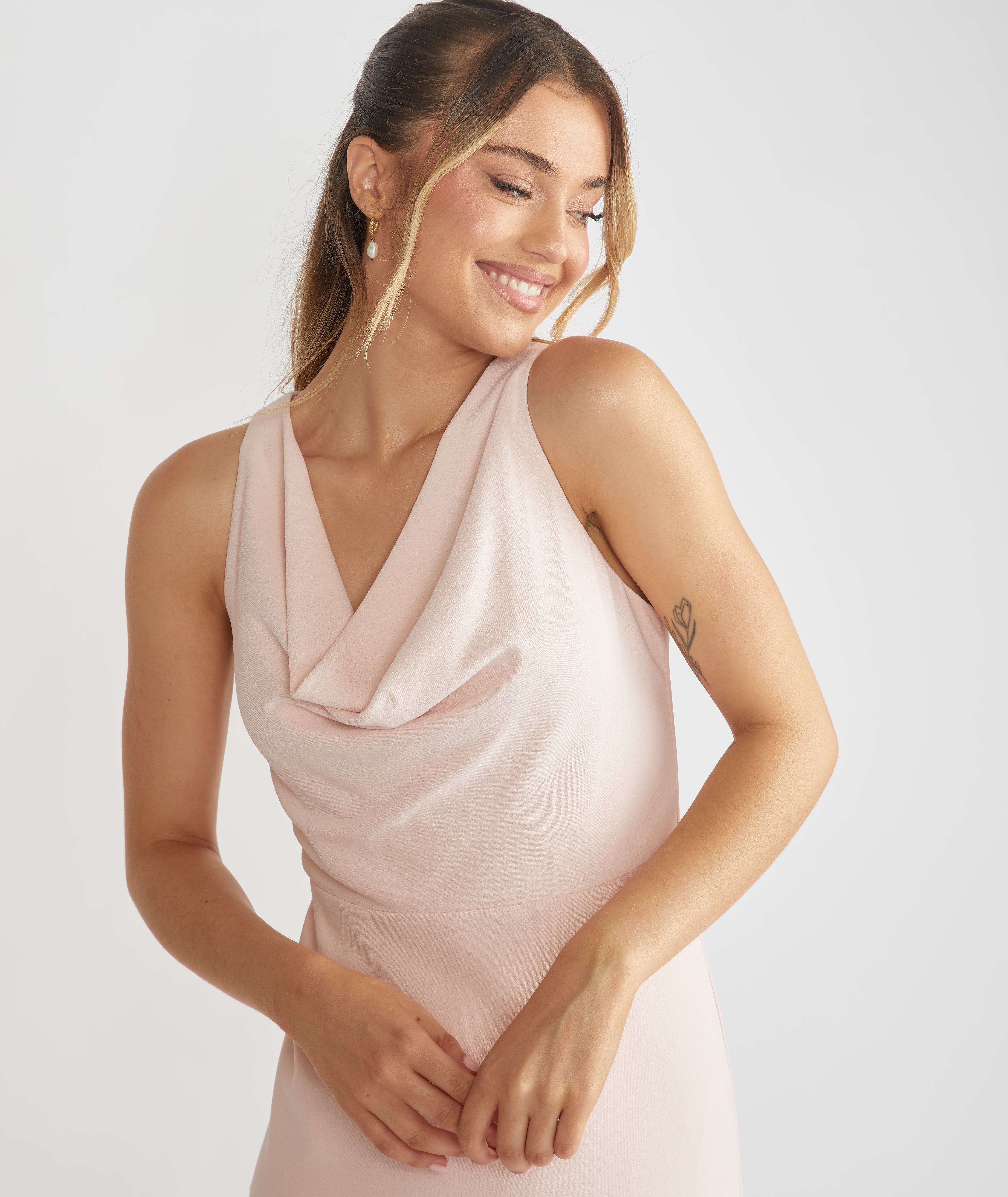 Cowl Front Crepe Bridesmaid Dress - Blush – Six Stories
