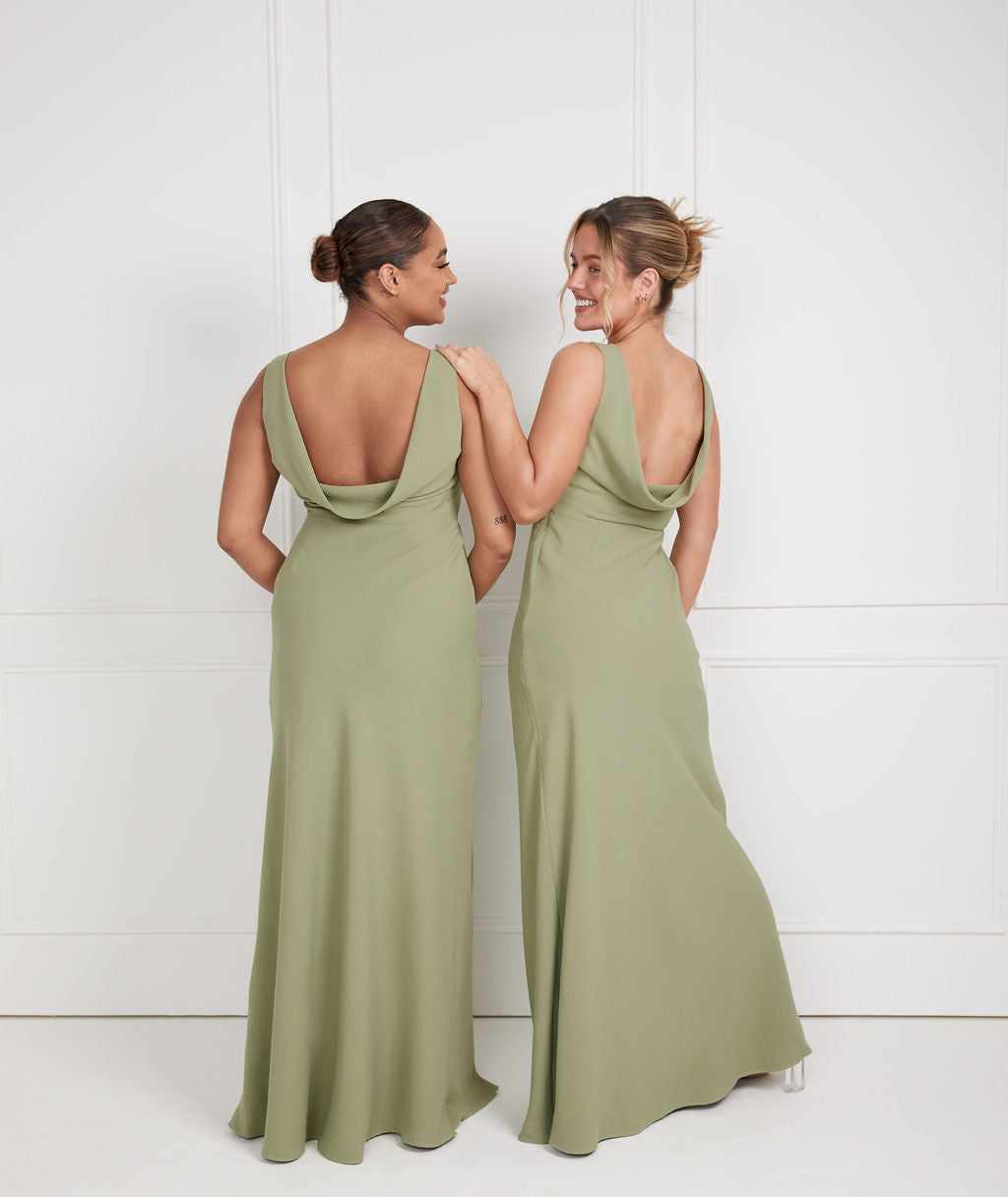 Cowl Back Crepe Bridesmaid Dress - Sage | Six Stories