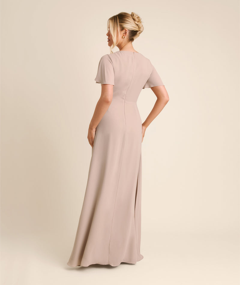 Knot Detail Chiffon Bridesmaid Dress - Taupe – Six Stories