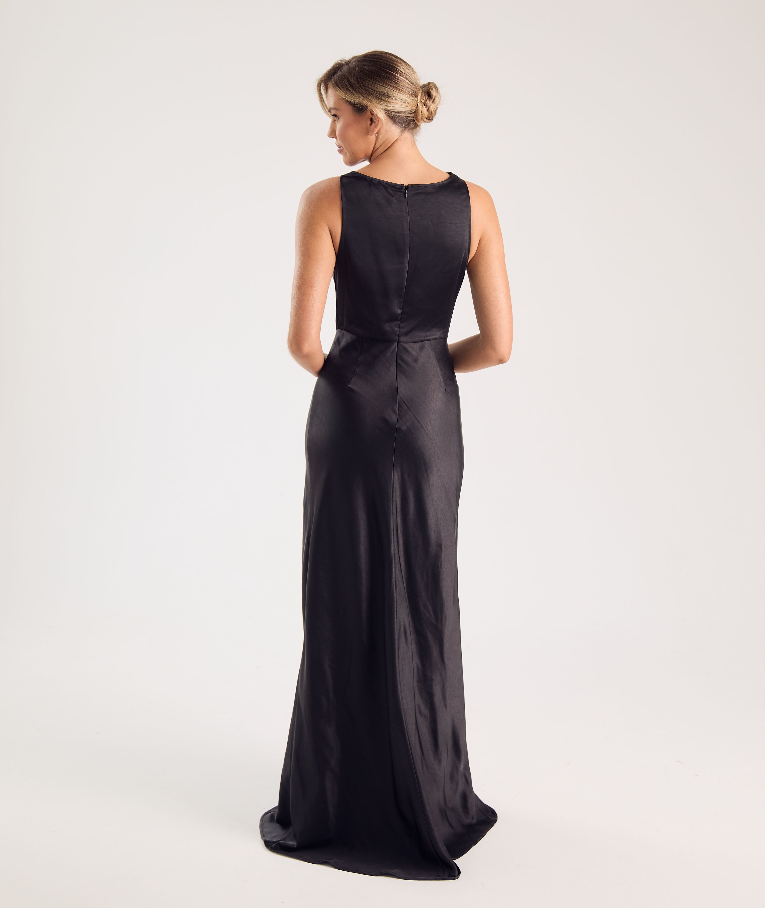 Cowl Front Satin Bridesmaid Dress - Black – Six Stories